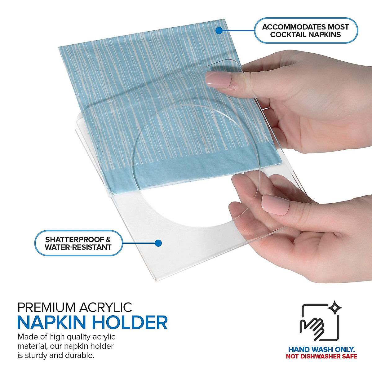 Modern Innovations Acrylic Napkin Holder (4 Count) - Crystal Clear Coasters with an Insert for Cocktail Napkins - Shatterproof and Water Resistant Coaster for Drinks