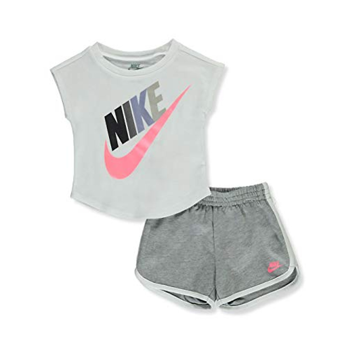 Nike Girls Graphic-Print T-Shirt & Shorts 2 Piece Set (Dark Grey Heather(16E471-042)/White, 18 Months)