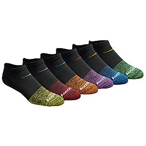 Saucony Men's RunDry Mesh Ventilating Comfort Fit Performance No-Show Socks, Available in M-XXL (6, 12, 18, Fashion Tipped Black (6 Pairs), Large