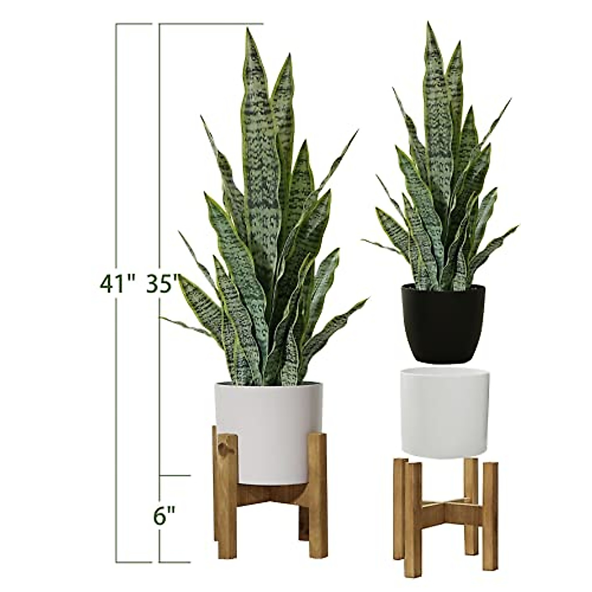 Auelife Artificial Snake Plants 2PCS 41-INCH Fake Snake Plants with Wood Stand Tall Faux Snake Plants (Extra Include 2PCS White Imitation Ceramic Pots) Perfect for Home Garden Office Store Decoration