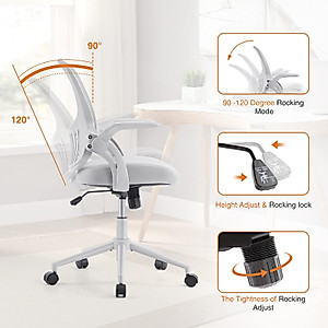 Office Chair Ergonomic Home Office Desk Chairs, Breathable Mesh Back Lumbar Support Computer Chair, Adjustable Height Swivel Task Chair with Flip-up Arms & Wheels, Grey