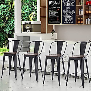 Aklaus Metal Bar Stools Set of 4,30 inch Barstools Bar Height Bar Stools with Backs Farmhouse Bar Stools with Larger Seat High Back Kitchen Dining Chairs Modern Bar Chairs Matte Black Stools