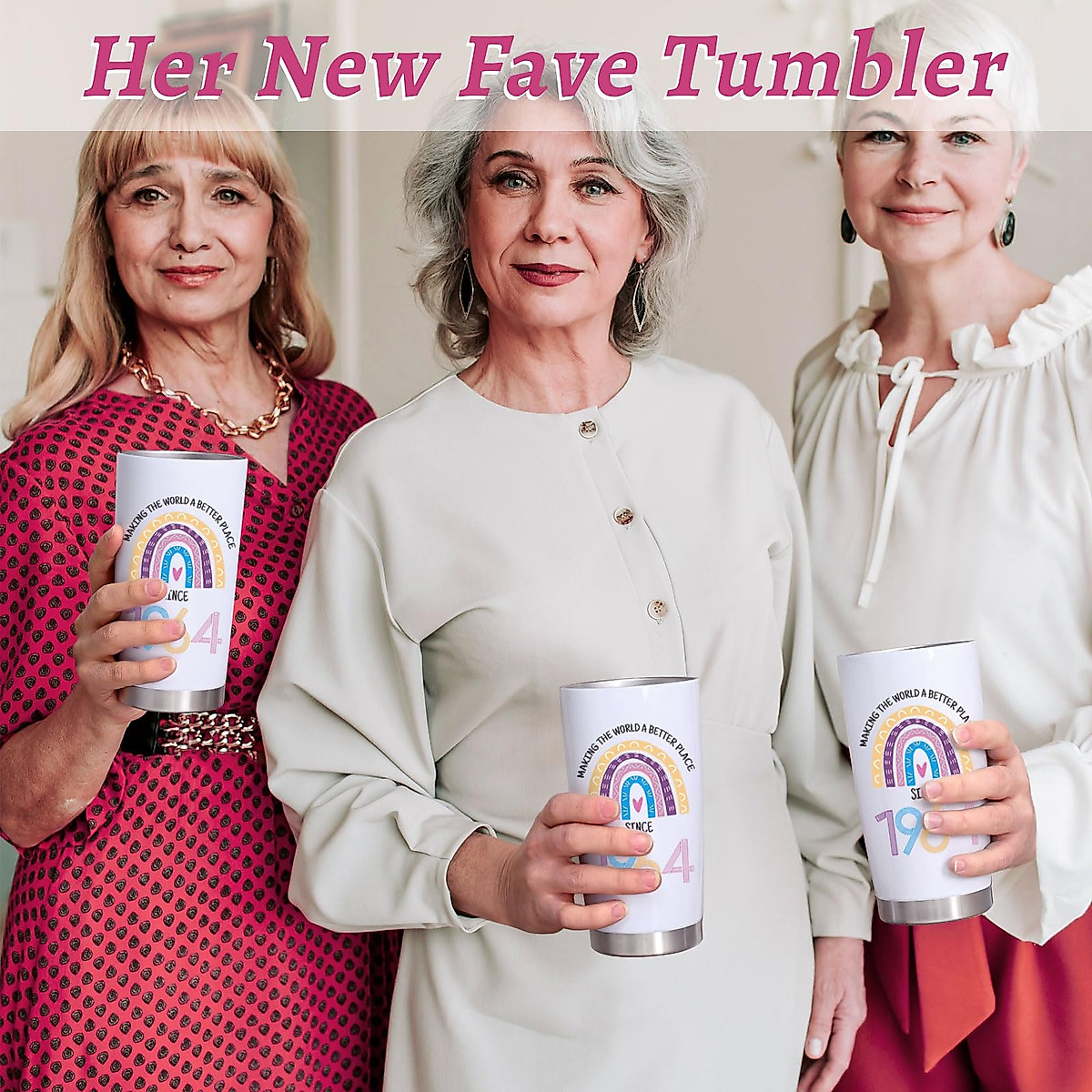 GINGPROUS 60th Birthday Gifts for Women, 1964 Birthday Gifts for Women, 60 Year Old Birthday Gifts, 60th Birthday Gift Ideas, 60th Birthday Decoration, 20oz Stainless Steel Insulated Tumbler with Lid