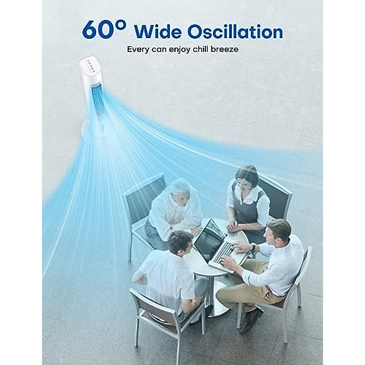 BALKO Evaporative Air Cooler, 35-INCH Windowless Air Conditioner Portable for Room w/Removable Water Tank, Remote & 7H Timer, 60° Oscillation Swamp Cooler, Tower Cooling Fan for Bedroom Home Office