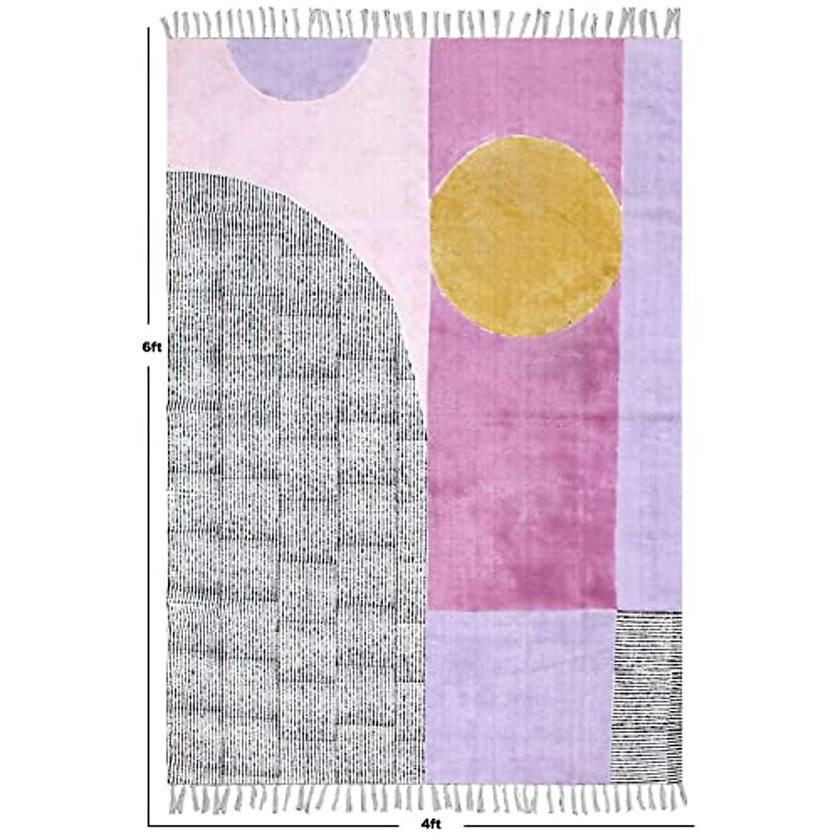 Casavani Hand Block Printed Rug Geometric Blue & Pink Tassel Rug Boho Area Rug Easy Care Washable Rugs for Doormat Entryway Living Room Bedroom Hallway Balcony 10x10 Feet Square