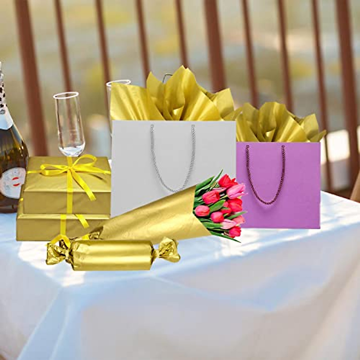 Gold Tissue Paper for Packaging - Undemouc 110 Sheets of Gold Wrapping Tissue Paper Bulk for DIY Artworks Flower Decoration (12 x 20 Inch)