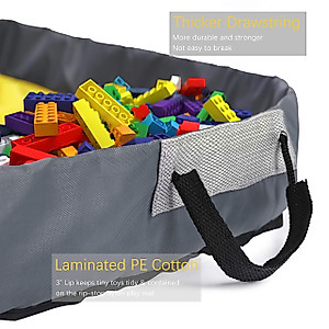 FOUR UNCLES 2-in-1 Toy Storage Basket and Play Mat - Collapsible Durable Floor Toy Activity Chest Organizer with lids -12'' Tall by 15'' Diameter with 52'' Play mat (large)