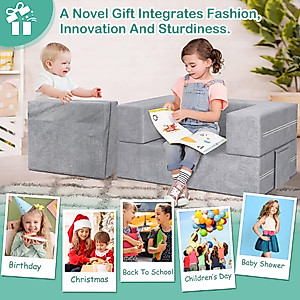 BIERUM Kids Couch, Modular Kids Play Couch with Blanket, Kids Sofa Couch with Glow Effects for Playroom & Indoor, Convertible Toddler Couch for Girls and Boys