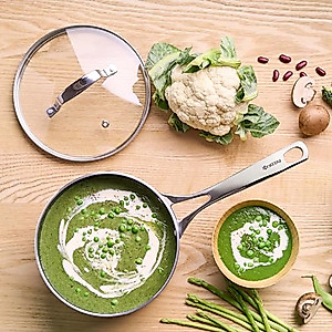 KYOCERA Ceramic Saucepan with Ceramic Non-Stick Coating, 7 inches, PFAS/PTFE Free, Stainless Steel Handle, Suitable for All Stove Types, Includes Glass Lid, CSP-07