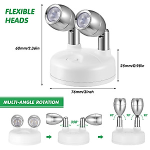 Honoson 4 Pack Dual Head Battery Operated Spotlights Indoor Wireless RGB LED Spot Light with Remote 13 Color Accent Lights with Rotatable Head Stick on Wall Hallway, for Painting Picture(White)