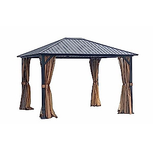 Cloud Mountain Steel Gazebo Hardtop Rectangular 10'x12', Brown Black