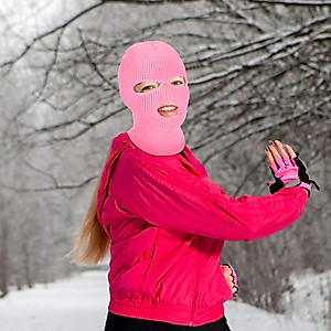 2 Pieces 3-Hole Ski Mask Knitted Face Cover Winter Balaclava Full Face Mask for Winter Outdoor Sports (Pink, Rose Red)
