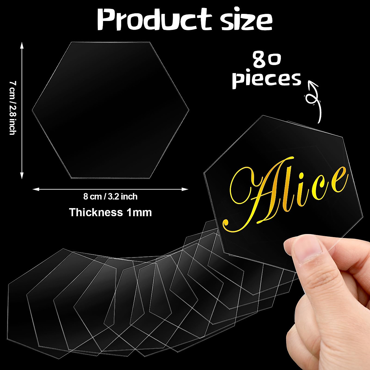 Yalikop 80 Pcs Clear Acrylic Place Cards 3.15" x 2.76" Hexagon Blank Plates Acrylic Hexagon Tiles Acrylic Name Plate Acrylic Seating Chart Escort Name Plate for Wedding DIY Table Setting Dinner Party