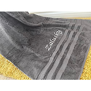 Liberty21 Luxury Embroidered Bath & Hand Towels, 100% Cotton. Custom Monogrammed Personalized Embroidered Towels. Set Includes 1 Bath Towel and 1 Hand Towel. (Grey)