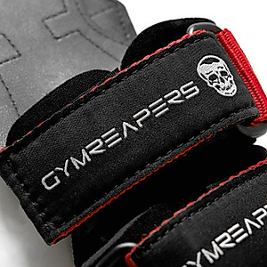 Gymreapers Weight Lifting Grips (Pair) for Heavy Powerlifting, Deadlifts, Rows, Pull Ups, with Neoprene Padded Wrist Wraps Support and Strong Rubber Gloves or Straps for Bodybuilding (Red, Medium)