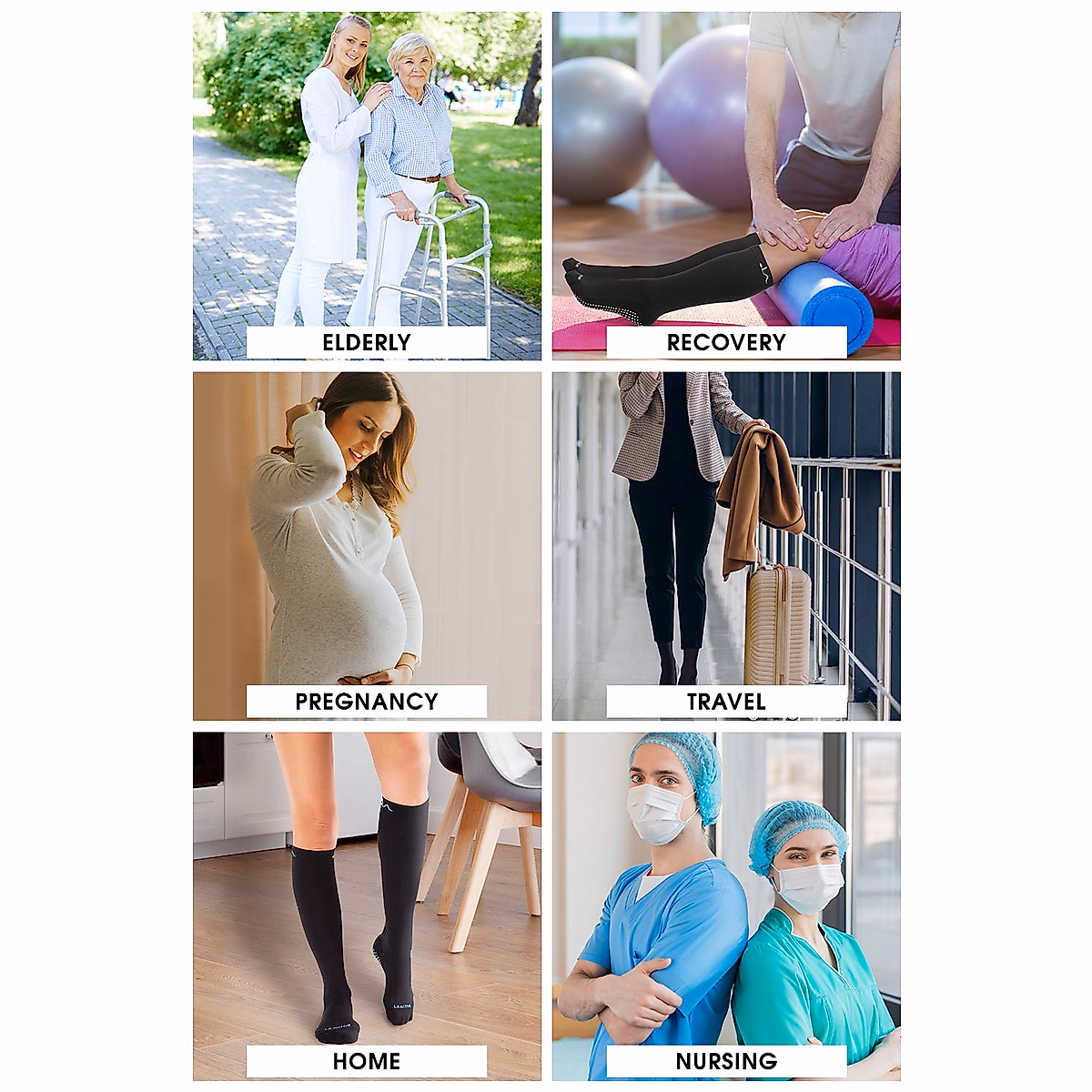 LA ACTIVE Graduated Compression Socks with Non-Slip Grips for Safety - 20-30mmHg for Women & Men - Perfect for Travel, Recovery, Medical and Maternity Support (Black, Small)