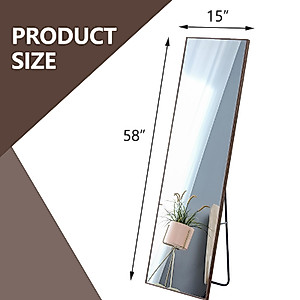 WIIS' IDEA 59"x16"Full Length Mirror,Durable Solid Wood Frame,Explosion-Proof Film,High-Definition Full Body Mirror,Standing/Leaning/Hanging Long Mirror for Bedroom,Bathroom,Living Room(Brown)