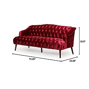 GDFStudio Esther Modern Glam Tufted Velvet 3 Seater Sofa, Wine and Walnut