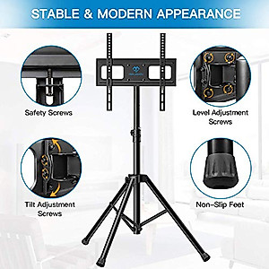 PERLESMITH TV Tripod Stand-Portable TV Stand for 23-60 Inch LED LCD OLED Flat Screen TVs-Height Adjustable Display Floor TV Stand with VESA 400x400mm, Holds up to 88lbs PSTM1