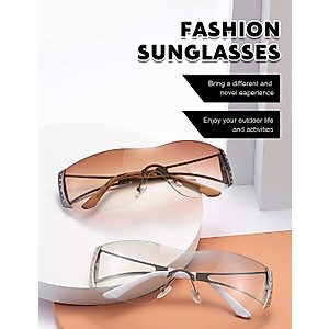 TIANYESY Y2K Sunglasses For Women Men Fashion Shield Rimless Wrap Around Sunglass Gradient Lens Trendy Oversize Sun Glasses (Silver+Gradual Tan)