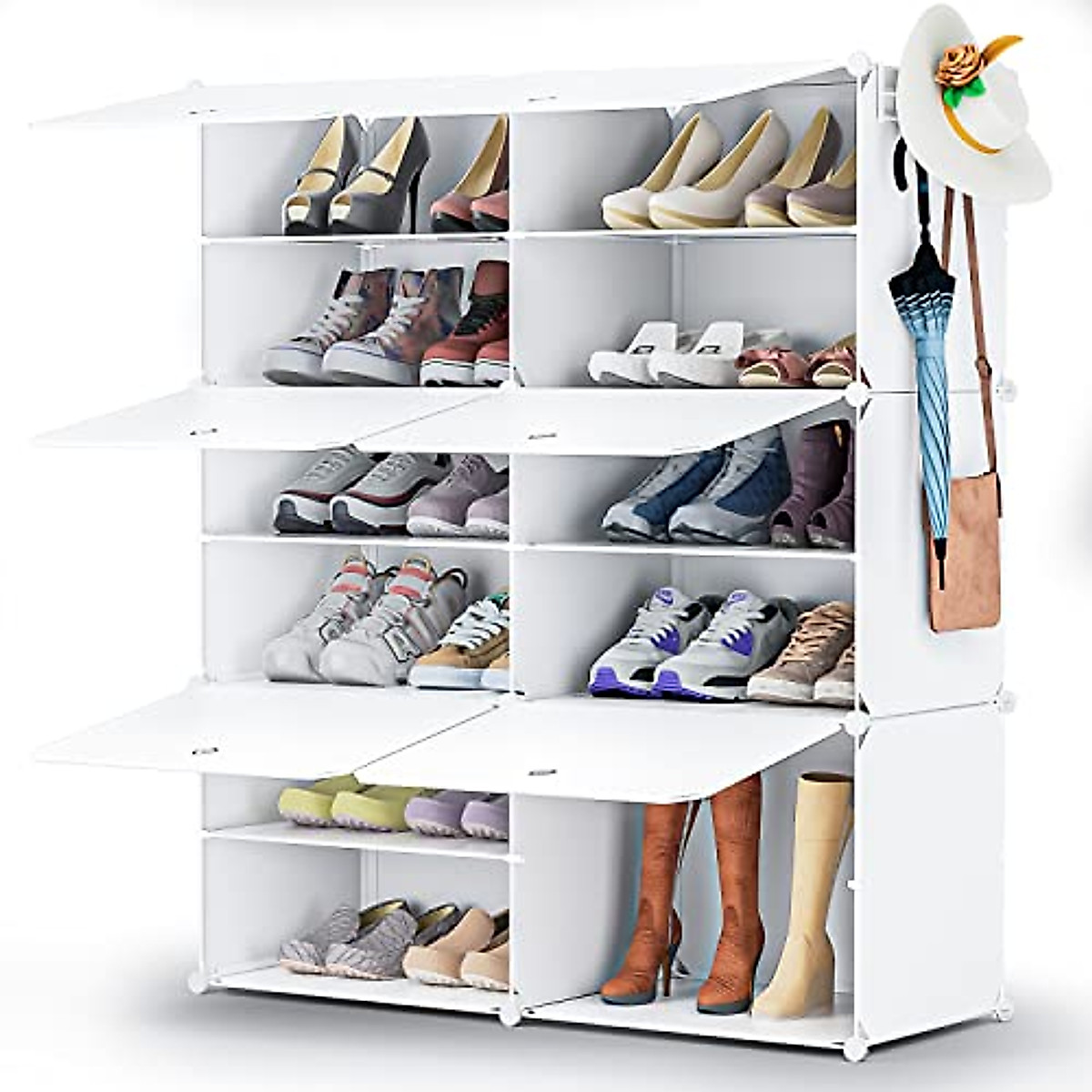 Neprock 20-Pack White Shoe Slots Organizer Bundle with 6 Tier White Shoe Rack Organizer