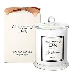 Chloefu LAN Gardenia Scented Candles for Home, Natural Soy Candle for Home Decor, Birthday Candle Gift for Women, 10 oz 65 Hours Burn