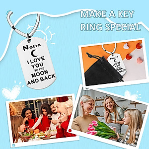 Nana Gift from Granddaughter Grandson I Love You to the Moon and Back Nana Keychain Cute Heart Key Ring Engraved Grandma Keychain Jewelry for Women Birthday Christmas Mother’s Day Present