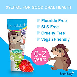 Brush Baby Oral Care Kids Fluoride Free and SLS Free Toothpaste, Strawberry, 4.2 Ounce - 3 Pack