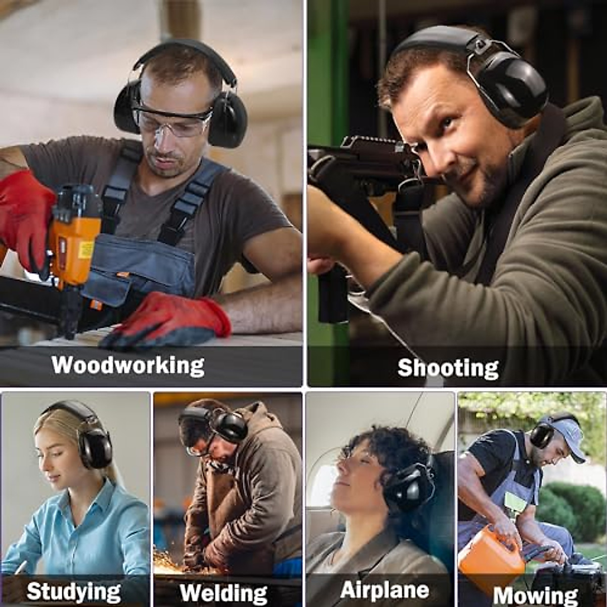 BJKing Noise Reduction Safety Ear Muffs, Hearing Protection Earmuffs with Adjustable Headband, NRR 28dB Noise Sound Protection Headphones for Shooting Mowing Construction Woodwork Adult Kids Autism