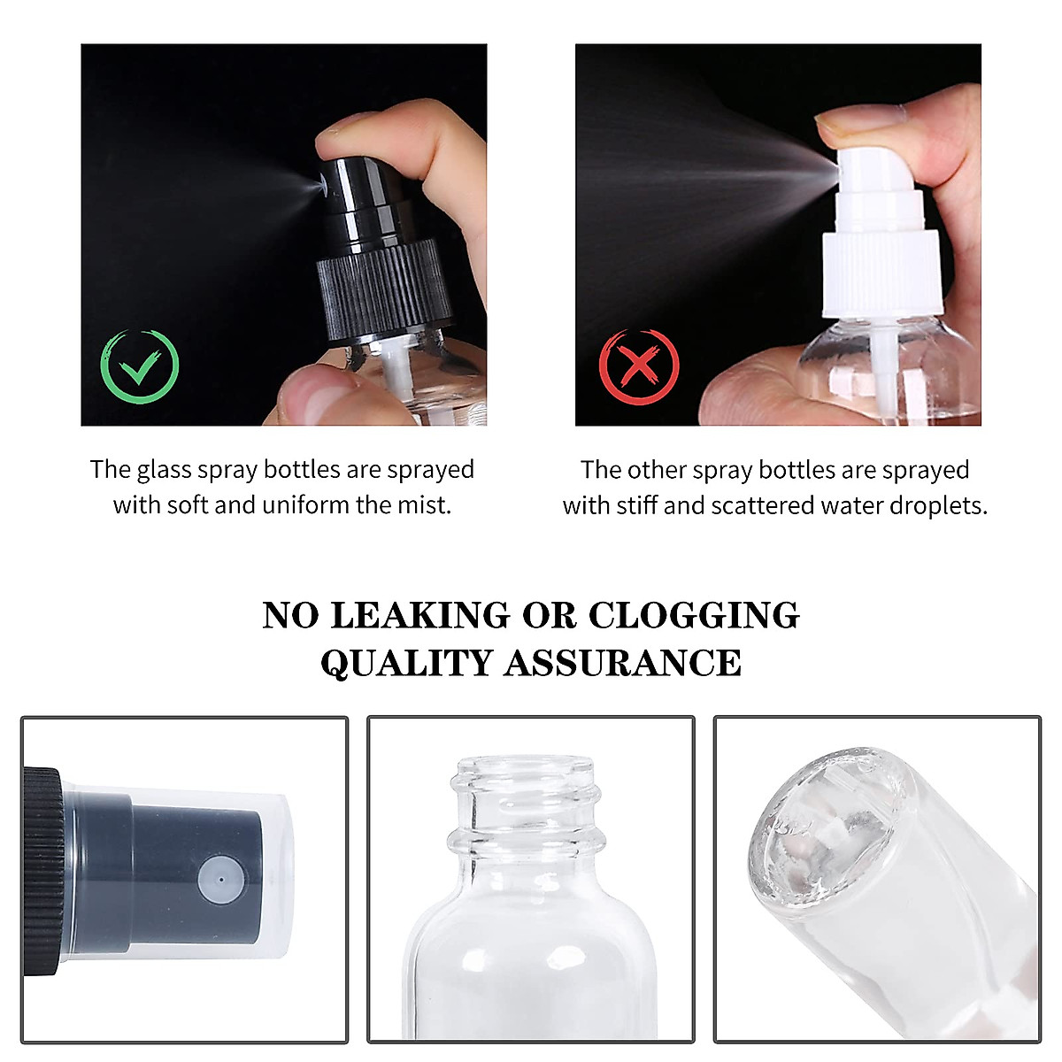 YONKAN 2oz Glass Spray Bottle, Fine Mist Boston Glass Bottles with Black Fine Mist Sprayer Small Clear Bottles for Essential Oils, Bath, Beauty, Hair & Cleaning, Clear, Pack of 48