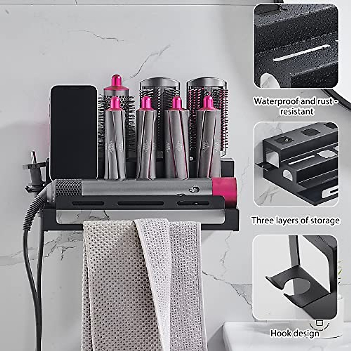 Storage Holder for Dyson,3 Layer Design Hair Airwrap Organizer,Stainless Steel Blow Dryer Holder for Home Bathroom Suitable for All Walls