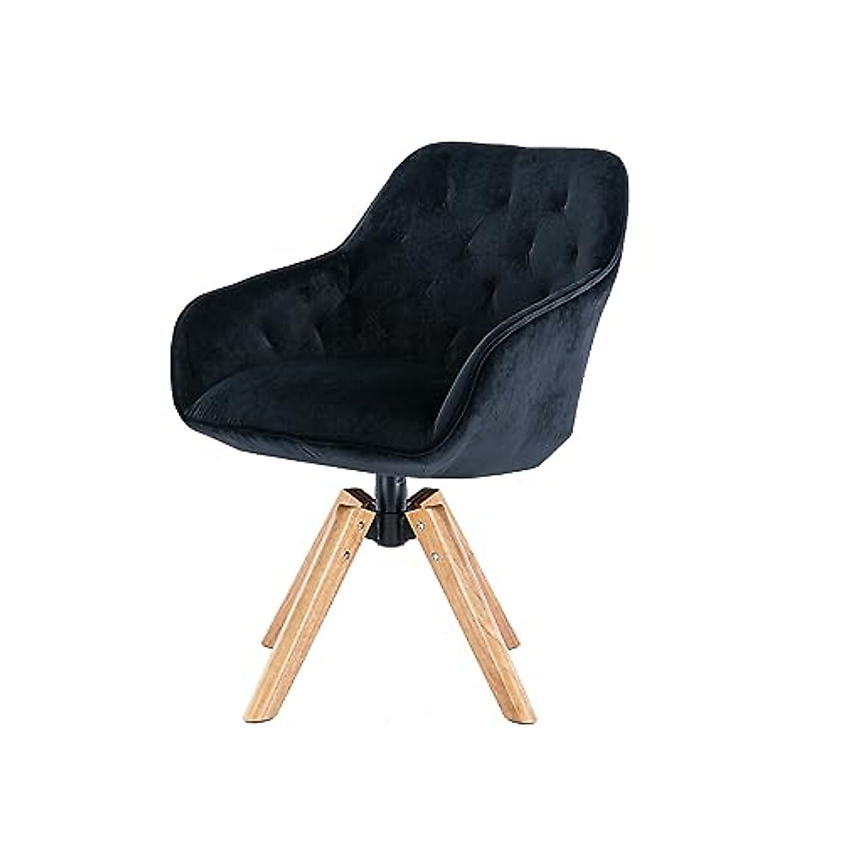 Swivel Accent Chair,Dining Chair No Wheels with Solid Wood Legs,Upholstered Button Tufted Desk Chair,Modern Home Office Chair for Living Room Bedroom Small Space,Weight Capacity 300 LBS,Black