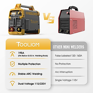 TOOLIOM 195A Stick Welder 110/220V Dual Voltage MMA Welder Hot Start Arc Force Anti-Stick Welding Machine & 16 Inches 932℉(500℃) Heat Fire Resistant Leather Mig/Stick Welding Gloves