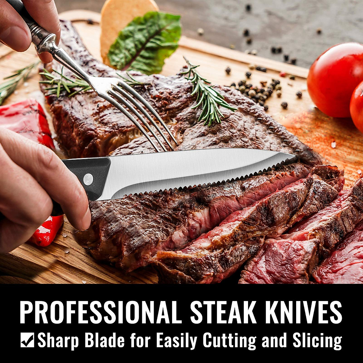 Hiware 24-Piece Silverware Set with Steak Knives, Stainless Steel Flatware Cutlery, Mirror Polished Utensils Set for 4, Includes Forks Spoons Knives Silverware, Dishwasher Safe