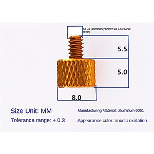 Screw 32 * 5/6mm Aluminum Alloy Computer Graphics Card Fixed Hand Screw Aircraft Model Chassis Screw Side Plate Hard Drive Screw (Color : Golden)