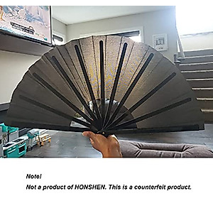 HONSHEN Folding Fan Chinese Hand Fan Performance Fan Nylon-Cloth Fan 13 inch (Black)