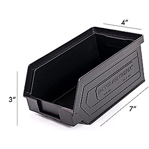 12 Pack Small Storage Bin, Wall Mount Storage, Hanging and Stacking Bin, Freestanding | 7” x 4” x 3” Plastic Container | Black | Zeus 1PLZ06 | StorageCompat