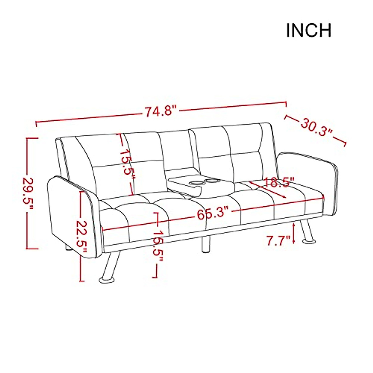OYN Folding Modern Futon Sofa Loveseat Convertible Sleeper Couch Bed for Living Room Apartment Small Space Furniture Sets with 2 Cup Holders,Metal Legs, Removable Soft Square Armrest,Light Gray