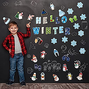 Marspark 68 Pieces Winter Classroom Bulletin Border Decoration Penguin Cutouts Snowflake Snowman Gloves Hat Hello for Christmas Home Decor (Snowman)