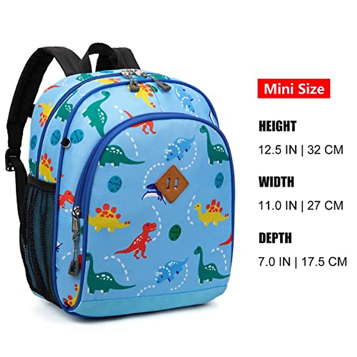 JinBeryl Toddler Backpack for Boys, 12 Inch Kids Dinosaur Backpack for Preschool or Kindergarten, Light blue