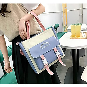 LaurelTree Kawaii Aesthetic Cute 5pcs School Bags Set with Accessories School Suppliers for Teens Girls Backpack Tote Bag (Blue)