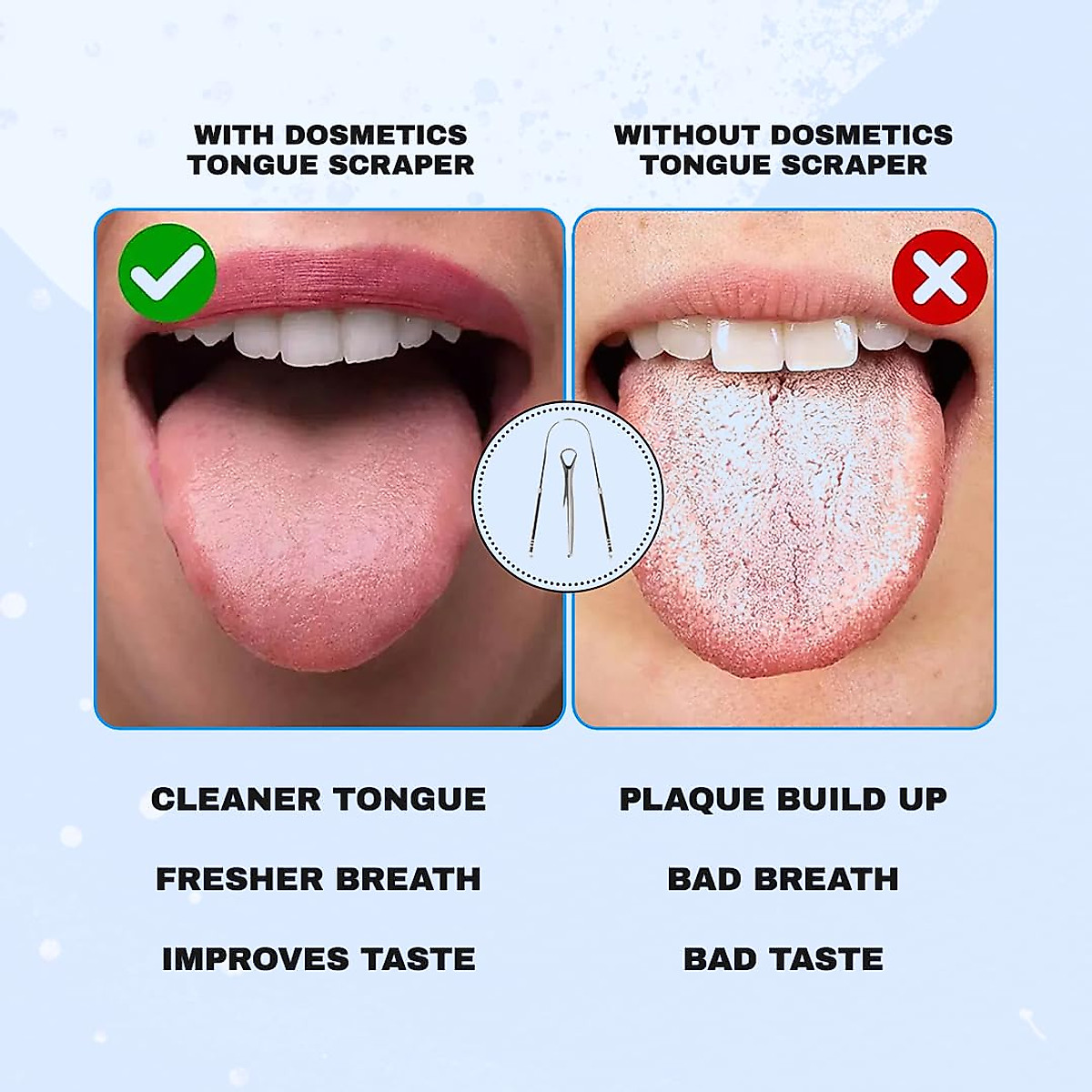 DOSMETICS - Tongue Scraper Variety Pack 100% Medical Grade Stainless Steel Spoon and U shaped Tongue Scrapers for Adult and Kids, Easy To Use, For Oral Care & Hygiene