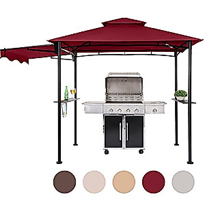 FAB BASED 5x11 Grill Gazebo, Outdoor BBQ Grill Patio Canopy with Extra Shadow & LED Lights, Barbeque Gazebo Canopy (Red)