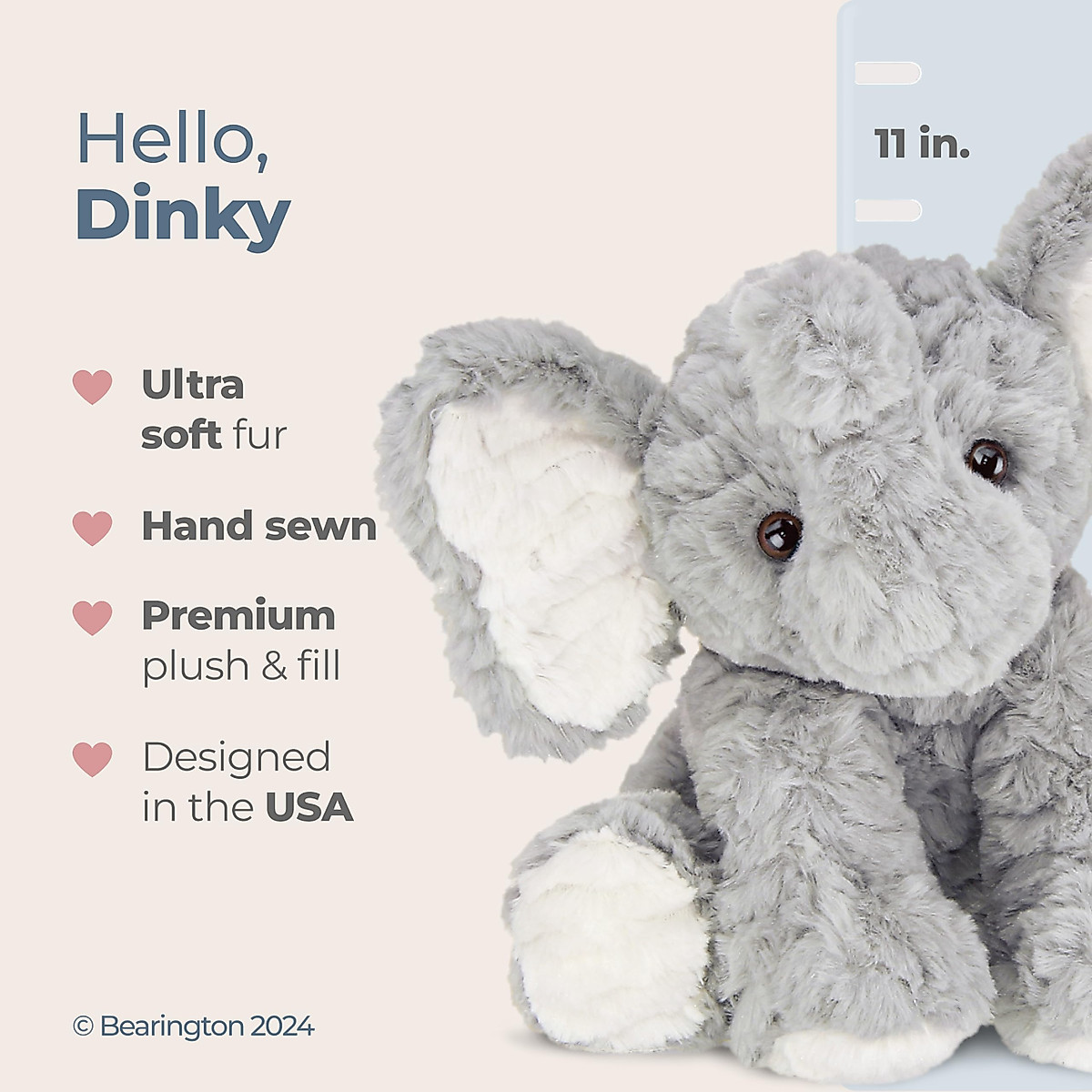 Bearington Collection Dinky The Elephant 11 Inch Stuffed Elephant - Stuffed Animal - Plush Elephant