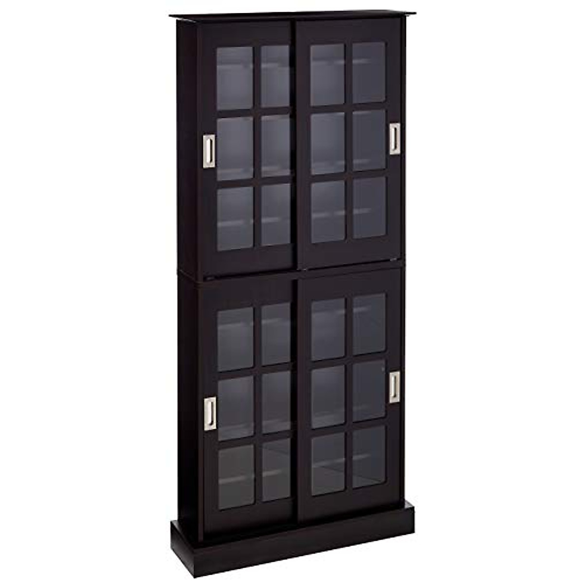 Atlantic Windowpane Media/Storage Cabinet - Tempered Glass Pane Sliding Doors, Stores Optical Media Like CD/DVD/BD/Game Discs, Collectables & Memorabilia Collections, PN 94835757 in Espresso