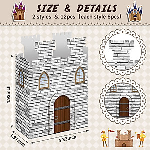 12 Pcs Castle Favor Boxes Medieval Party Decoration Cardboard Castles Knight Princess Party Supplies DIY Candy Treat Box for Dragon Birthday Party Baby Shower Table Decorations