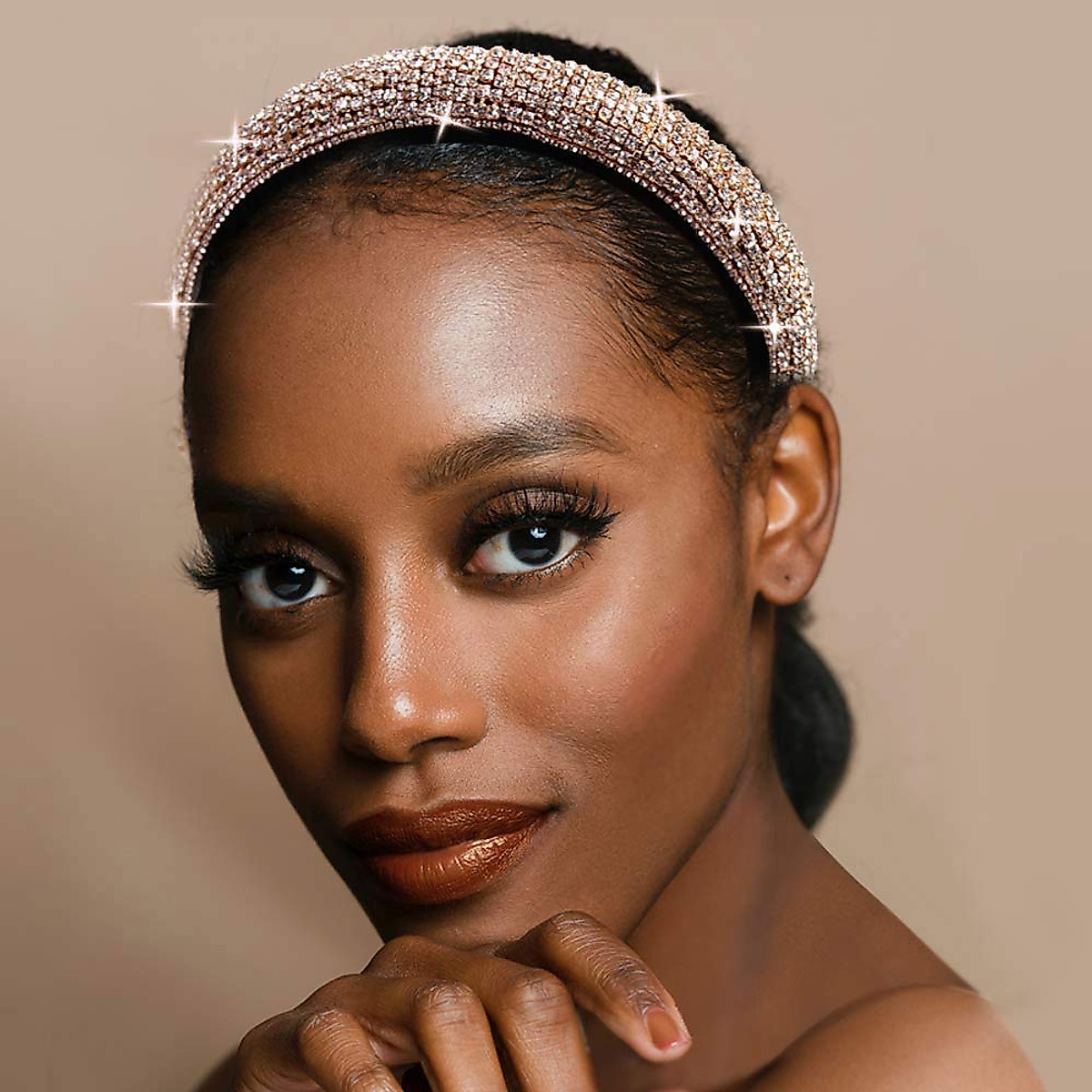 milylove Rhinestone Crystal Diamond Headbands for Women Fashionable Handmade Wide Hair Hoops Beaded Bling HairBand Hair Accessories