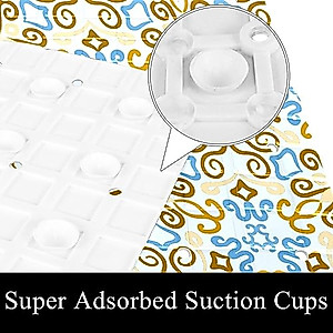 Bath Tub Shower Mat - Anti-Slip PVC Material 15.1x26.8 in, Gentle Cushioning Quick Drying Suction Cups Reliable Solution - Luxury Decoration Illustration - Blue Non-Slip Floor Mat