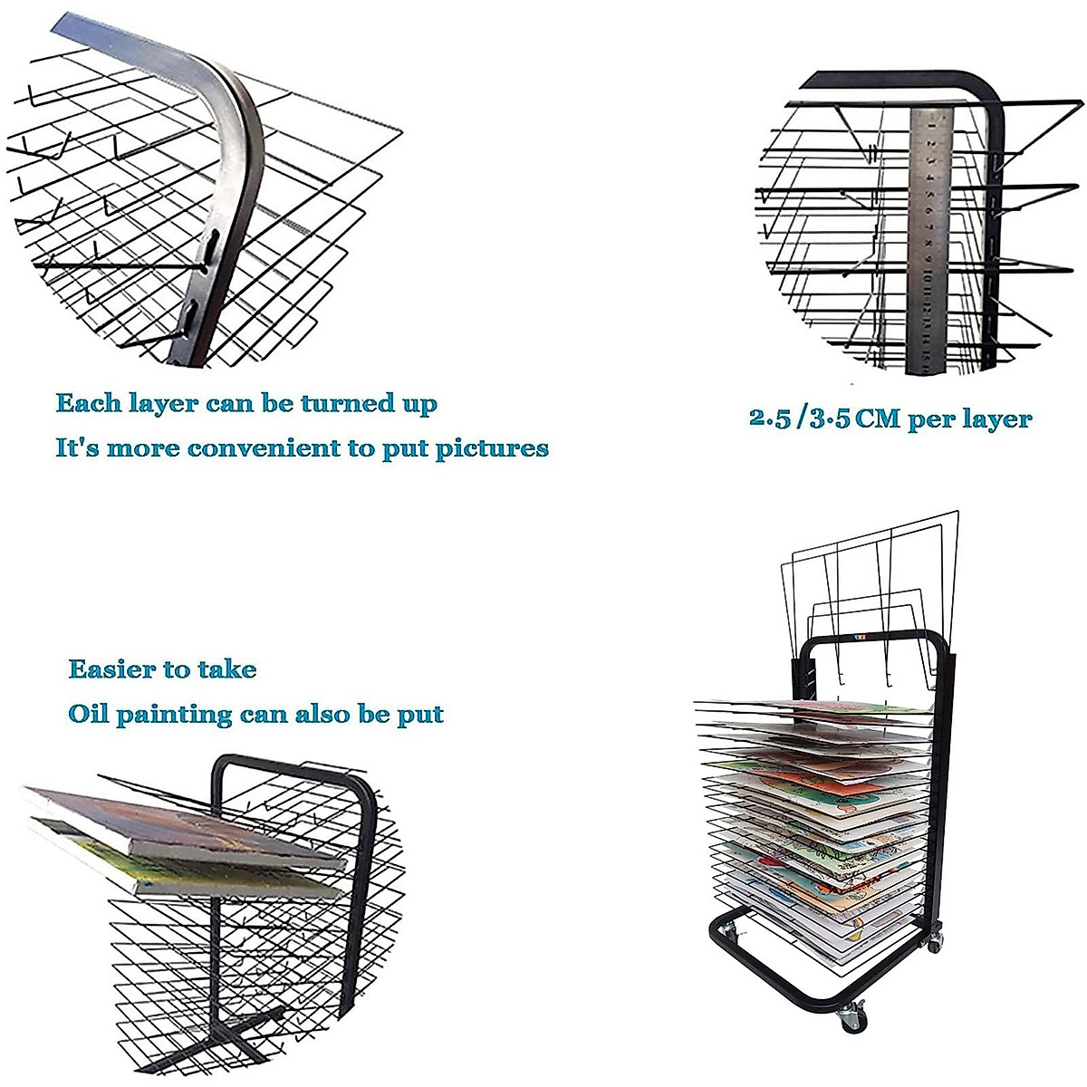 YSCMX Drying Rack, Solid Mobile Art Drying Rack with Wire Shelves for Works of Art Classrooms Studios and Home Use, Black Powder Coated Finish. Drying & Print Racks (Size : 25-Layer)