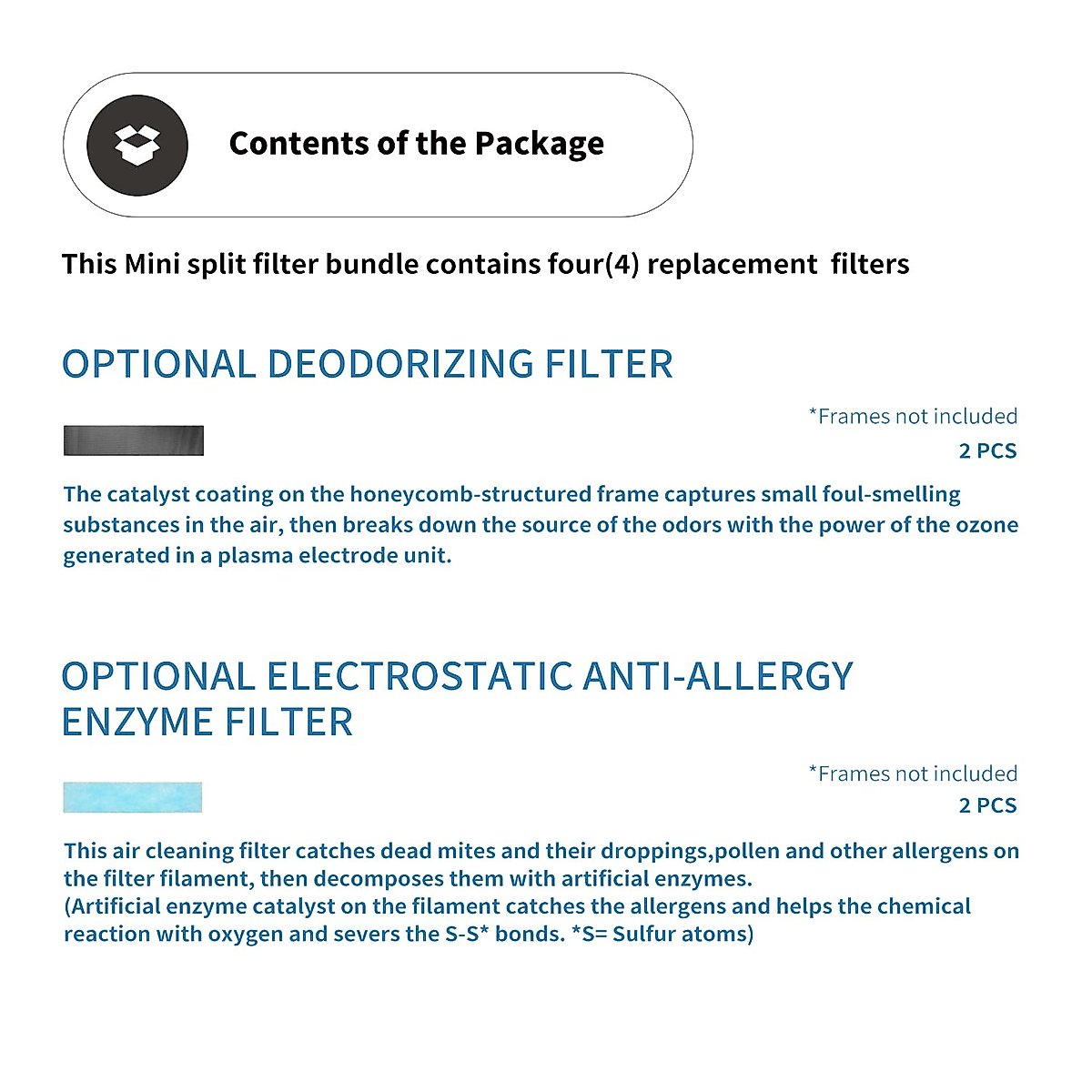 Mavnai Annual Mini Split Filter Bundle Compatible with Mitsubishi Electric MAC-2330FT-E and MAC-3000FT-E Filter Bundle, Anti-Allergy, Included Enzyme and Deodorizing Filters, without Frames (4 pk)